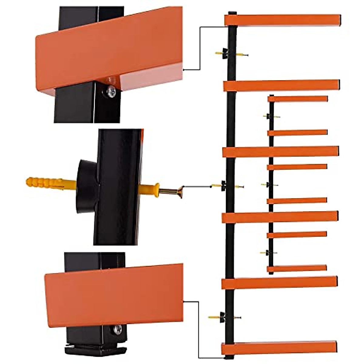 KUAFU Lumber Storage Rack Board Basement Storage Wall Mounted Rack Max 600 lb Steel with 6-Level Wall Mount, Indoor & Outdoor 1 Pack