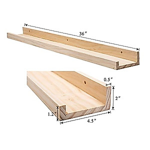 AZSKY Wood Floating Shelves for Wall 36 Inches Long Wood Photo Picture Ledge Shelf with Lip Kids Bookshelf and Wood Wall Shelves for Nursery Decor a Set of 2