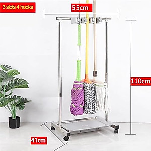 OMESDA Broom Holder Organizer, Movable Closet Storage Cabinet Mop Rack, Floor Standing Cleaning Supplies Tool Cart for Garden Garage