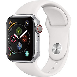 Apple Watch Series 4 (GPS + Cellular, 44MM) - Silver Aluminum Case with White Sport Band (Renewed)