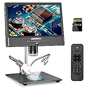 10" LCD Digital Microscope- Soldering Microscope for Electronics Repair, Opqpq USB Coin Magnifier with Light & Large Screen for Error Coins, PCB Board Watch Micro Solder Microscopes Station for Adults