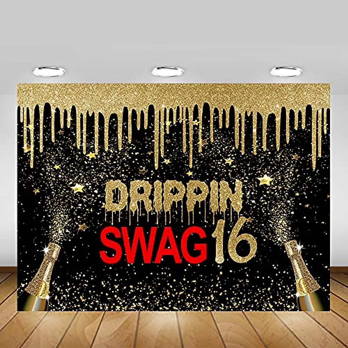 Mocsicka Drippin Swag 16 Birthday Backdrop Gold Black Hip Hop Birthday Party Decoration Teenager Boy Man Swag Birthday Background (7x5ft (82x60 inch))