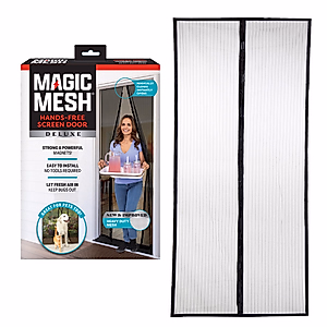 Magic Mesh Deluxe- Black- Hands Free Magnetic Screen Door, Mesh Curtain Keeps Bugs Out, Frame Hook & Loop, Hands Free, Pet & Kid Friendly- Fits Doors up to 39 x 83 Inches