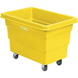 Global Industrial 6 Bushel Plastic Bulk Box Truck, Direct Mount Base, Yellow, 33-2/5"L x 23" W x 24-1/2"H