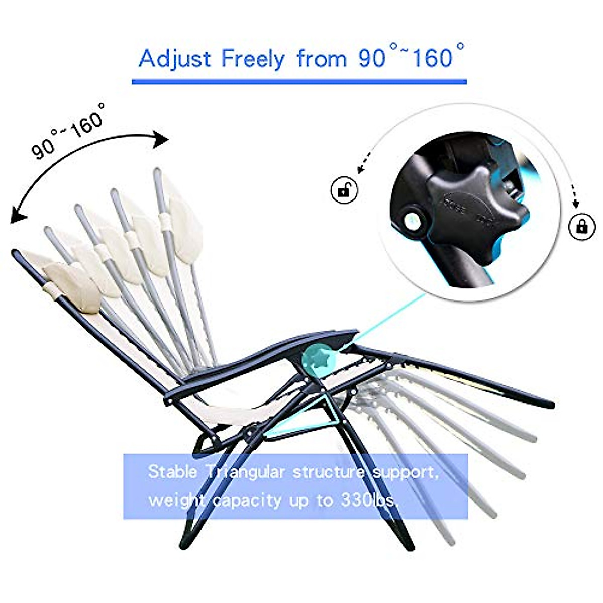 WEGO Zero Gravity Chair, Lawn Chair Flolding Recliner Lounge Chair with Removable Pillow and Side Table,Beige