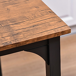 HOMCOM Counter Height Bar Table Set for 4, Square Kitchen Table and Chairs Set with Footrest, Metal Legs, Industrial Dinner Table Set for 4, Walnut