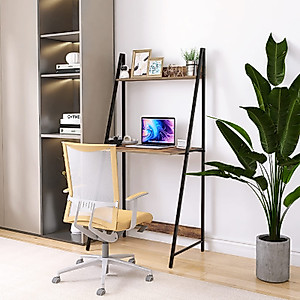 Pshelfy Computer Desk, 2-Tier Ladder Home Office Desk with Storage Sturdy Bookshelf Modern Simple Style Writing Table (Rustic Brown)