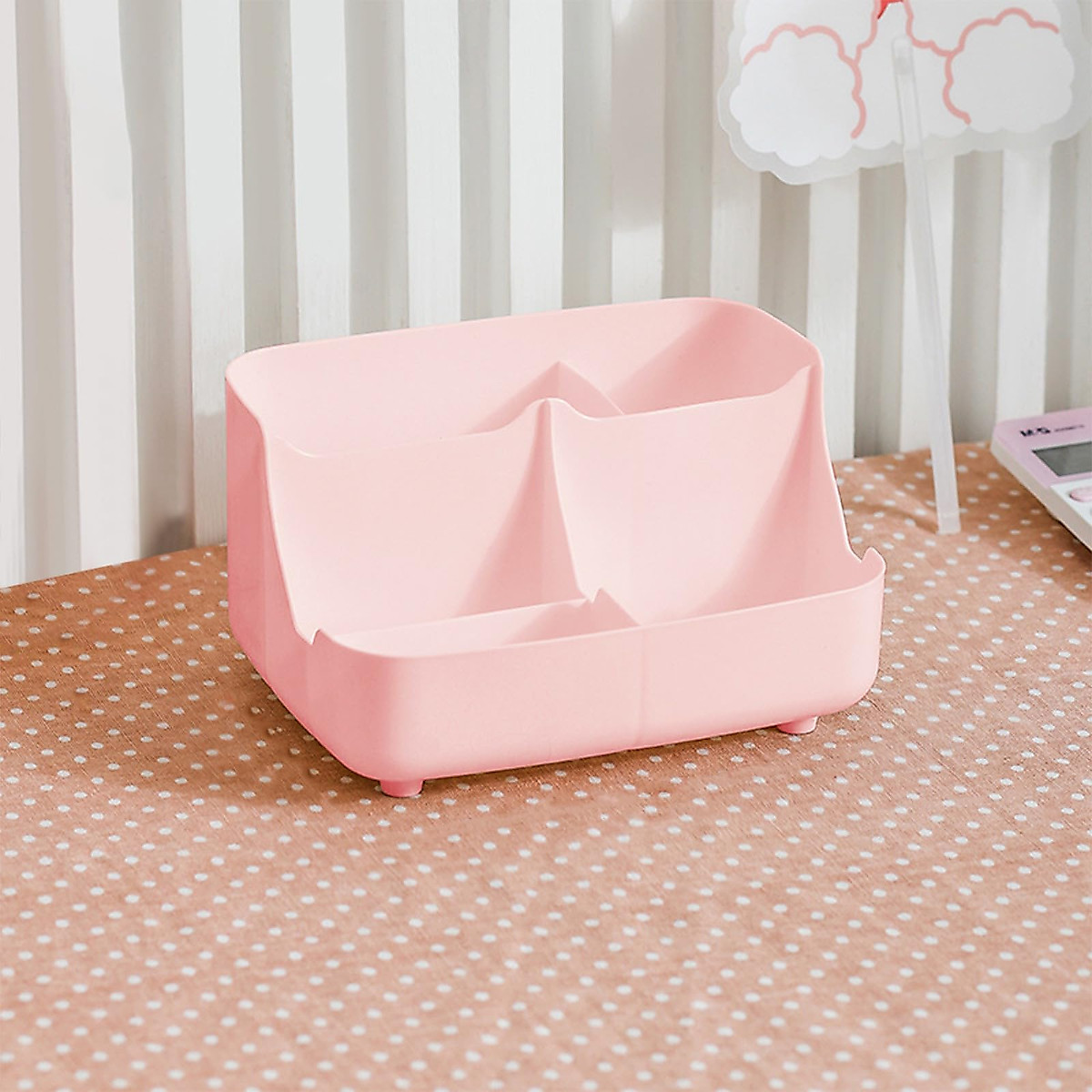 Desk Organizer Pencil Pen Holder with 5 Compartments Small Storage Box, Multi-functional Desk Organizers and Accessories for Office, Dormitory, Art & Stationery Supplies, Makeup Brush (Pink)