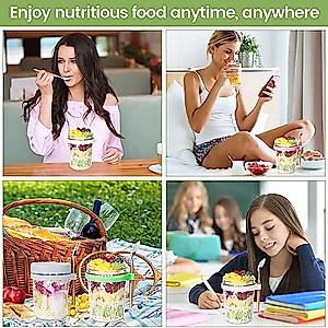 HYANITEQ Overnight Oats Jar Overnight Oats Container with Lid and Spoon Set of 4,12 oz Wide Mouth Mason Jars with Lid for Cereal Large Airtight Capacity Jar Portable Breakfast Container