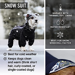 Canada Pooch Dog Snowsuit Thermal Dog Snow Jacket with Full Body Coverage Water-Resistant Easy On Dog Outdoor Onesie Warm Dog Bodysuit Pet Clothes - Black/Size 18