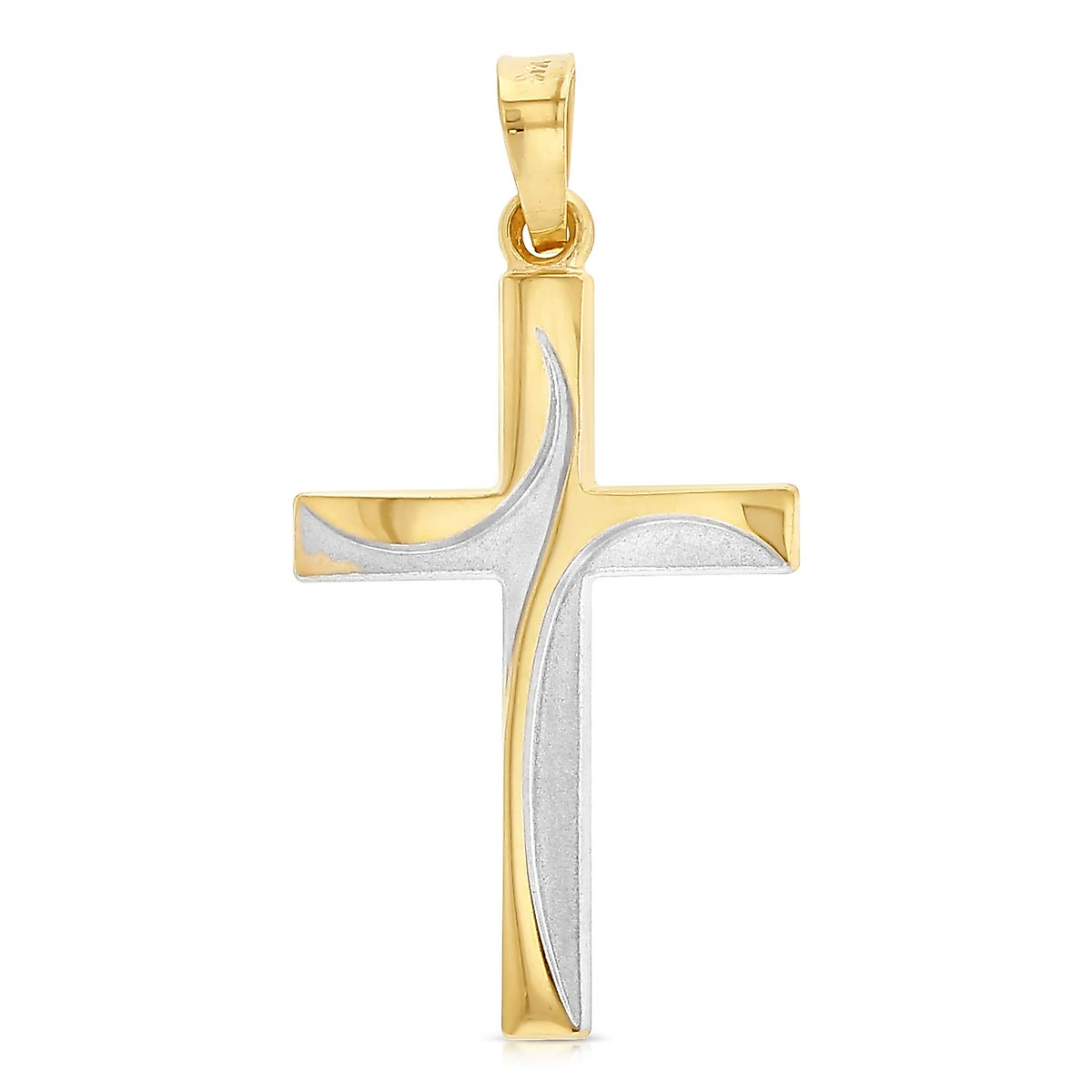 Ioka 14K Two Tone Gold Cross Charm Pendant with 1.2mm Singapore Chain Necklace - 24"