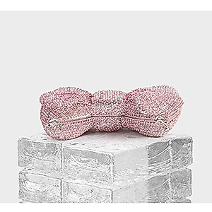 UMREN Women Luxury Crystal Clutch Bowknot Rhinestone Evening Bag Purse for Wedding Party Pink