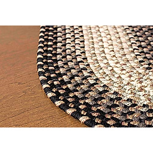 Super Area Rugs Round 4X4 Black/Gray/Gold Braided Rug Hartford Primitive Decor Rug - Indoor Outdoor - 4' X 4' Circular Braided Rug Dining Room Rug