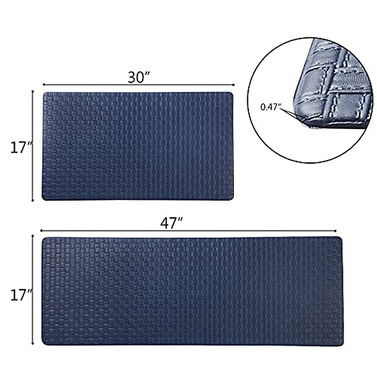 Asvin Premium Kitchen Mat Set, Anti Fatigue PVC Kitchen Floor Mat and Rug, 17"x30"+17"x47", Cushioned, Waterproof, Heavy Duty Kitchen Sink Mat for Home, Farmhouse, Indoor, Blue