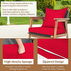 Tangkula 8-Piece Patio Furniture Set, Outdoor Acacia Wood Conversation Set with Cushions and Coffee Table, Outdoor PE Wicker Sectional Sofa Set for Garden, Poolside and Backyard (2, Red)