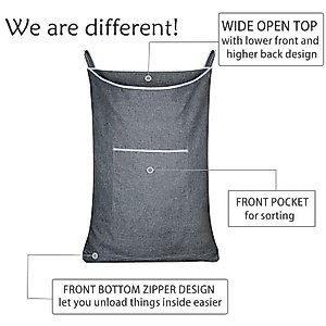 KINGSUSLAY Laundry Hamper, XL Hanging Hamper with Large Openging,Space Saving Storage Bag,Over the Door Hamper with Haning Hooks（36"x 22", Heath Grey)
