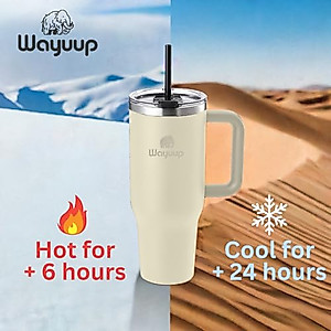 Wayuup 40 oz Tumbler with Handle and Straw Lid, Stainless Steel Vacuum Insulated Double Wall Water Bottle Leak-proof, Non Slip more than 24 Hrs or Hot for 6 Hrs (Bone), WPM40