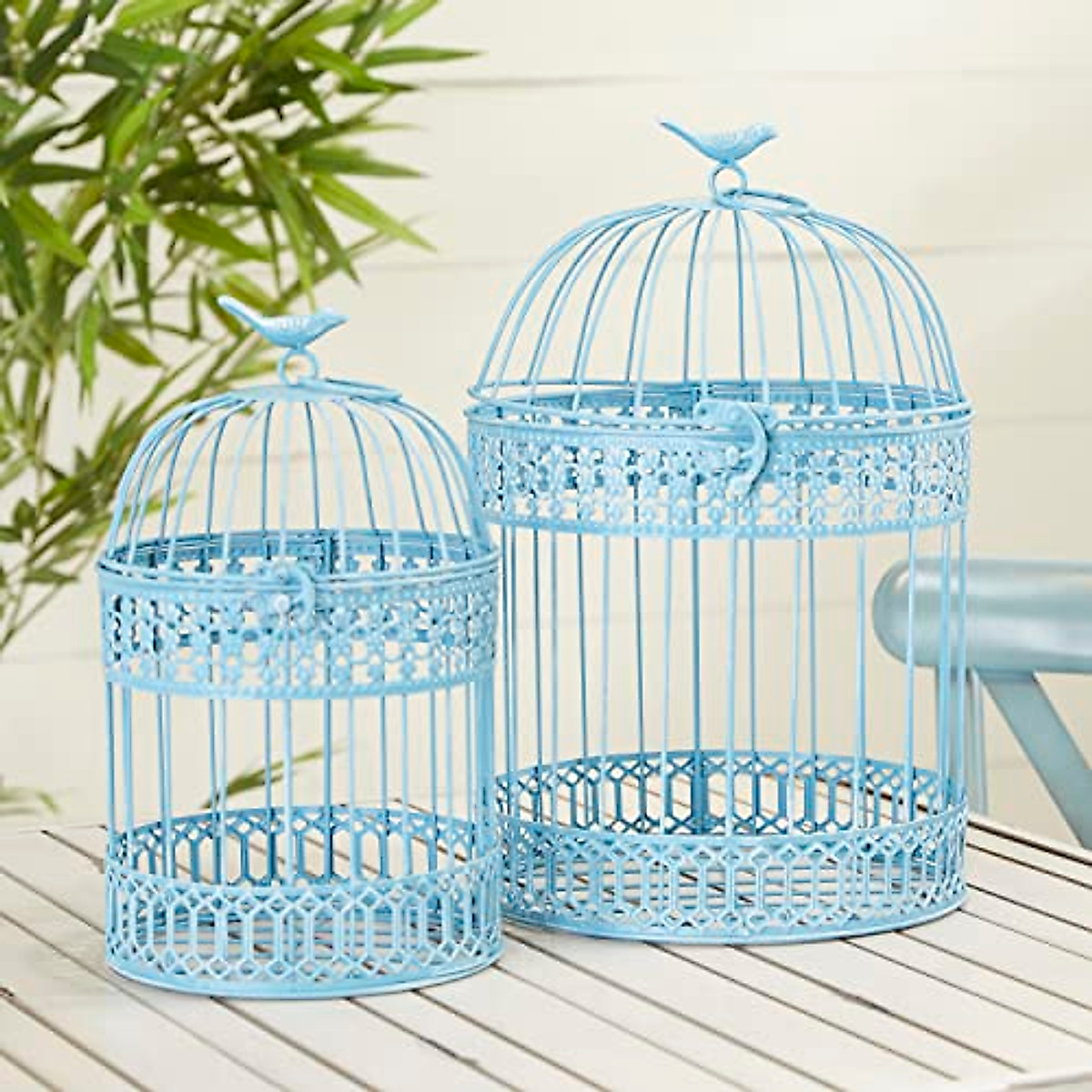 Deco 79 Metal Birdcage with Latch Lock Closure and Hanging Hook, Set of 2 16", 12"H, Blue