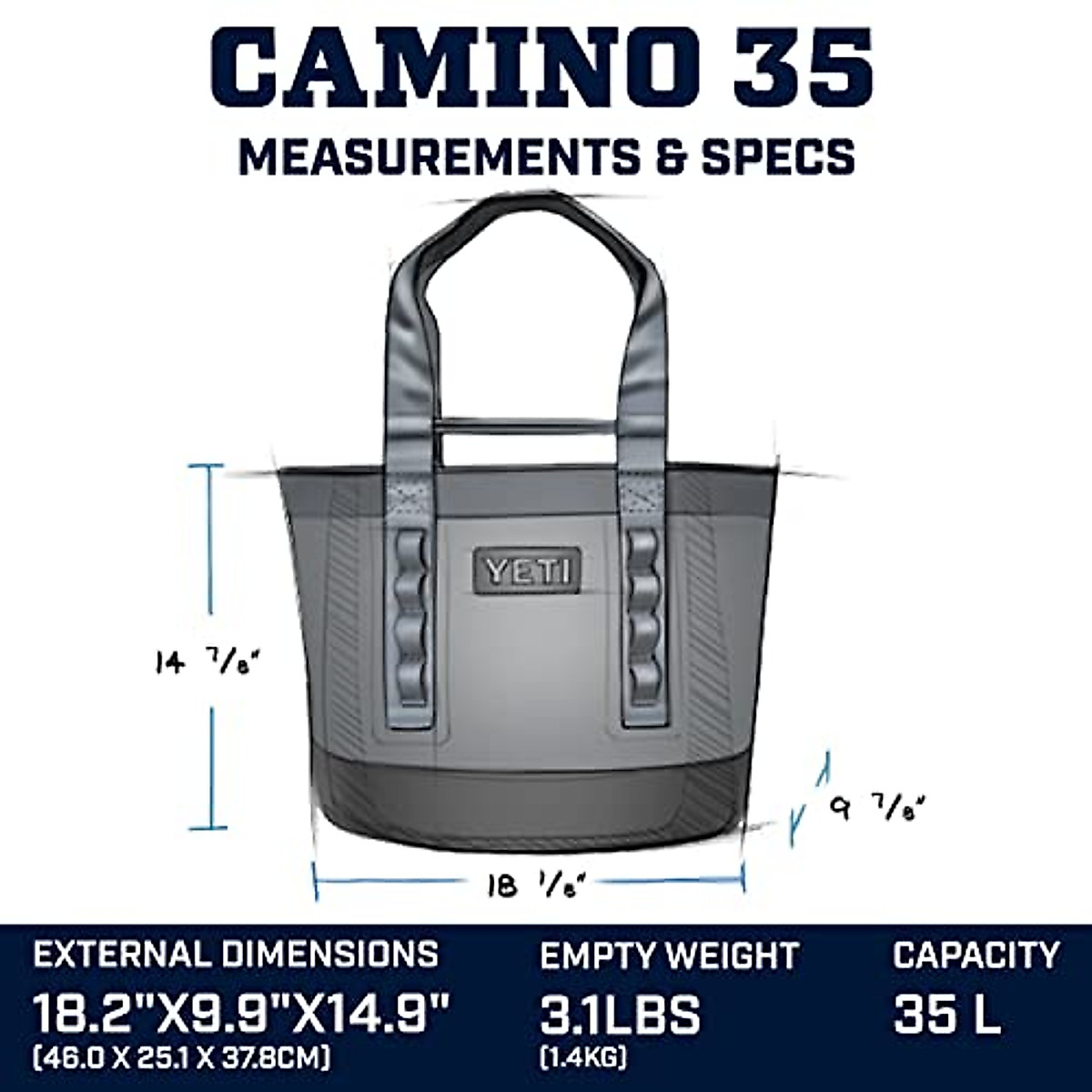 YETI Camino 35 Carryall with Internal Dividers, All-Purpose Utility, Boat and Beach Tote Bag, Durable, Waterproof, Navy