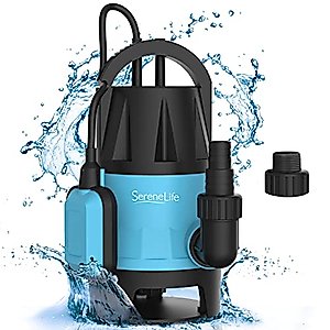 SereneLife Submersible Sump Pump for Pool Draining 400W 1/2HP 1981GPH Bonus 2 Fitting Attachments for USA Garden and Flat Hose, Clean Dirty Water, Auto Float Switch Garden, Yard, Swimming, Tub, Pond