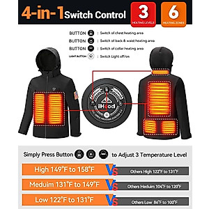 Men's Heated Jacket with Detachable Hood, Waterproof Winter Outdoor Heating Jackets for Men (Battery Pack Included)