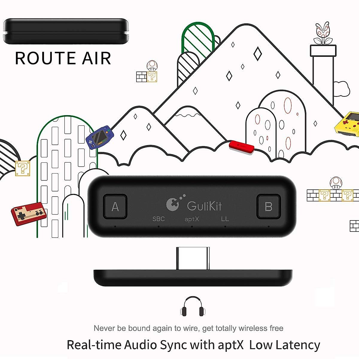 Gulikit Switch Bluetooth Adapter ,5.0 Wireless Audio Transmitter w/aptX Low Latency ,Game Voice Chat,AirPods Bluetooth Headphone Speakers Headset for Nintendo Switch & Switch Lite, PS5 PS4 PC,Black
