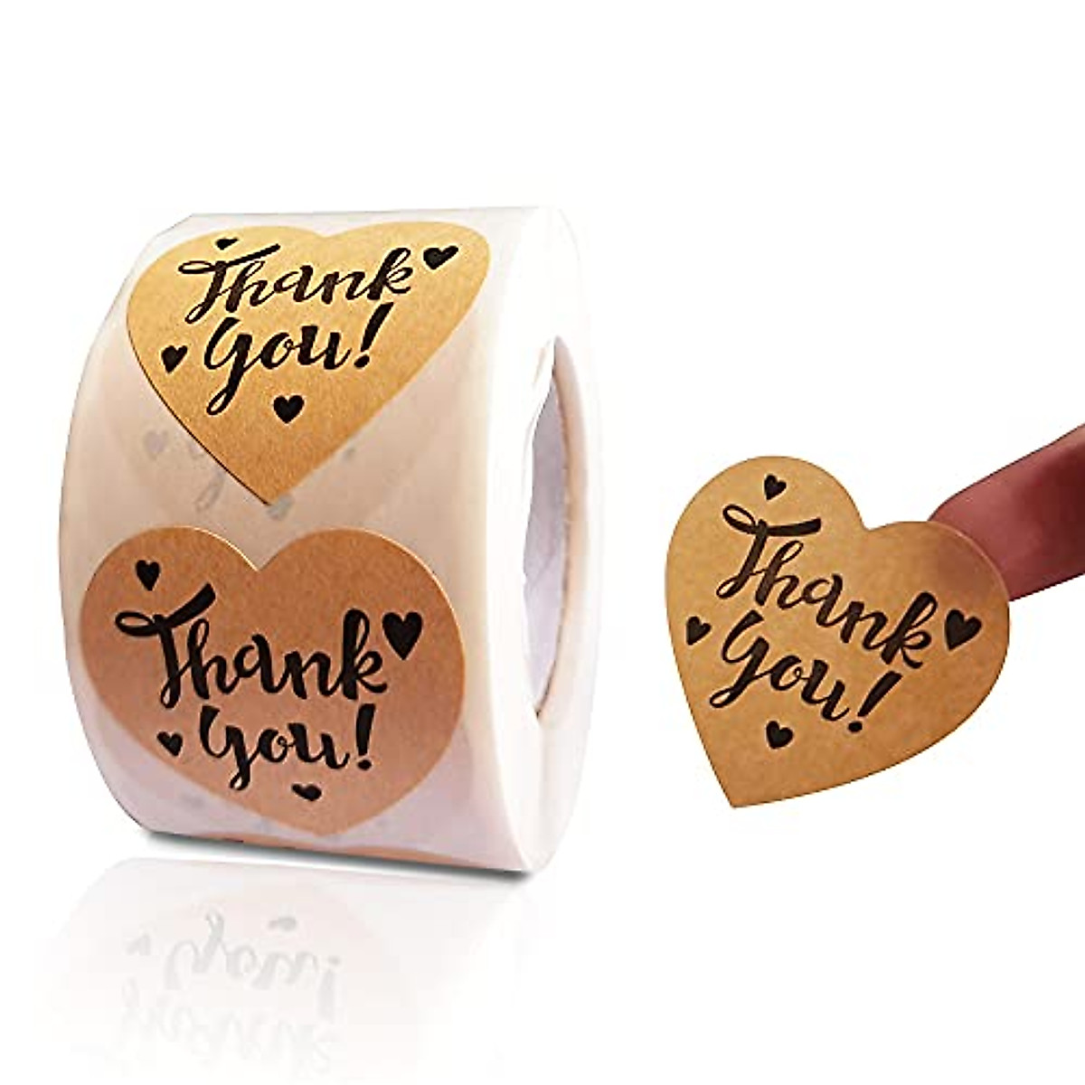 Thank You Heart Stickers Roll, 1.5 inch Thank You Stickers Brown Kraft Paper, 500p/Roll, Small Business, Party Decorative Sealing Labels Stickers(Heart Thank You Stickers 500Pcs/Roll)