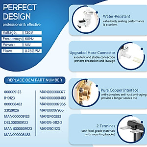 000009123 Water Inlet Valve Assembly 120V 60Hz 5W Replacement for Manitowoc Ice Machines for I, IB, S, SD, JC, QR, SD, K Series IH9123 33129026 000008483