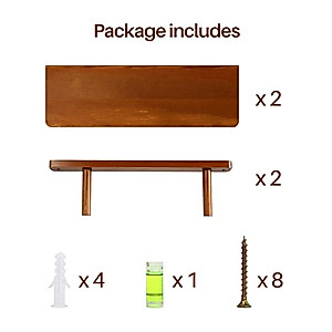 SUMGAR 24 Inch Floating Shelves for Wall Mounted Shelving Unit All Pine Wood 2 Tier Large Shelf for Bedroom Living Room Office Bathroom Home Decoration Storage Plant Photo Display Mid Century Modern