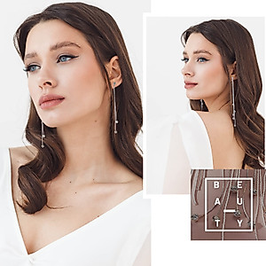 4 Pairs Long Tassel Dangle Drop Earrings Metal Chain Earrings Fake Crystal Pearl Rhinestone Earrings Wedding Formal Jewelry (Elegant Style)