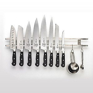 Mercer Culinary 24" Magnetic Knife Bar with 6 S Hooks, 24 Inch x 2.4 Inch x .9 Inch, Stainless Steel