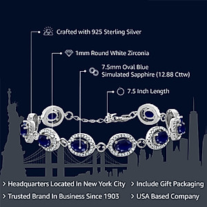Gem Stone King 925 Sterling Silver 7X5MM Oval Gemstone Birthstone Tennis Bracelet For Women Size 7.5 Inch