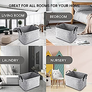 Collapsible Laundry Baskets - Large Laundry Hamper with Leather Handles, Heavy Duty Felt Clothes Hamper, Dirty Laundry Basket/Hamper, Storage Basket for Toys Clothes, Storage Bin for Laundry Room