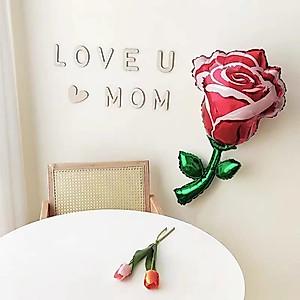 DUXUANT 5 pcs Giant Red Rose Flower Balloons 37 Inch | Rose Shaped Foil Balloons for Romantic Wedding Valentine's Day Mother's Day Graduation Birthday Baby Shower Party Decoration