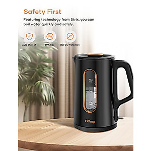 Electric Kettle, 304 Stainless Steel Interior, BPA-Free, Double Wall 1.5L Hot Water Boiler, 1500W Tea Kettle with Auto Shut-Off & Boil Dry Protection, Cordless Base & LED Indicator