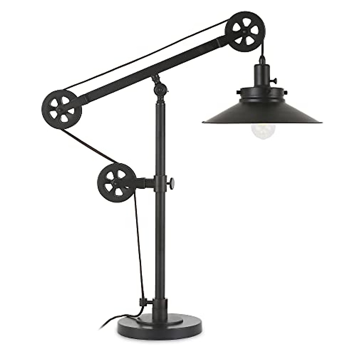Henn&Hart 29" Tall Wide Brim/Pulley System Table Lamp with Metal Shade in Blackened Bronze/Blackened Bronze, Laptop Desk, Computer Desk, Home Office