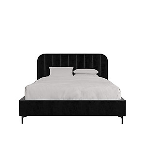 DHP Camilla Upholstered Platform Bed with Luxe Vertical Channel Tufted Headboard, No Box Spring Needed, Queen, Black Velvet