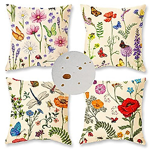 ONWAY Spring Summer Outdoor Waterproof Pillow Covers 20x20 Inch Set of 4 Floral Farmhouse Throw Pillows Decorative Cushion Cases for Outdoor Couch Sofa Patio Furniture Home Decoration