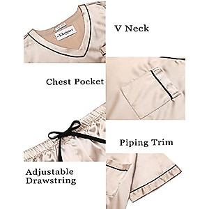 Ekouaer Silk Pjs for Women Set Comfy Two Piece Satin Pajamas Set Casual V Neck Top with Short Loungewear Champagne Small