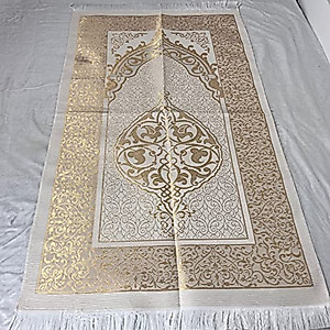 Luxemin Golden Color Luxurious Sheen, Soft and Velvety Muslim Prayer Rug | Janamaz | Sajadah | Soft Islamic Prayer Rug | Islamic Gifts Collection Prayer Carpet Mat, Taffeta Fabric