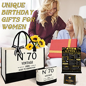 70th Birthday Gifts for Women Canvas Tote Bag Travel Gear, Unique 70 Years Old Gifts for Wife Sister Mom Aunt Friends Her, Vintage N°70 Beach Bag & Cosmetic Bag & Back in 1954 Poster