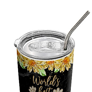 20oz Yellow Jewelry Crystal Sunflower Dog Mom Tumbler, World's Best Dog Mom, Gifts for Dogs Lovers, Coffee Thermos, Stainless Steel Double Wall Vacuum Insulated Coffee Mug, Travel Cup with Lid