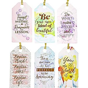 Inspirational Gift Tags with Ribbon, 6 Kraft Watercolor Designs (72 Pieces)