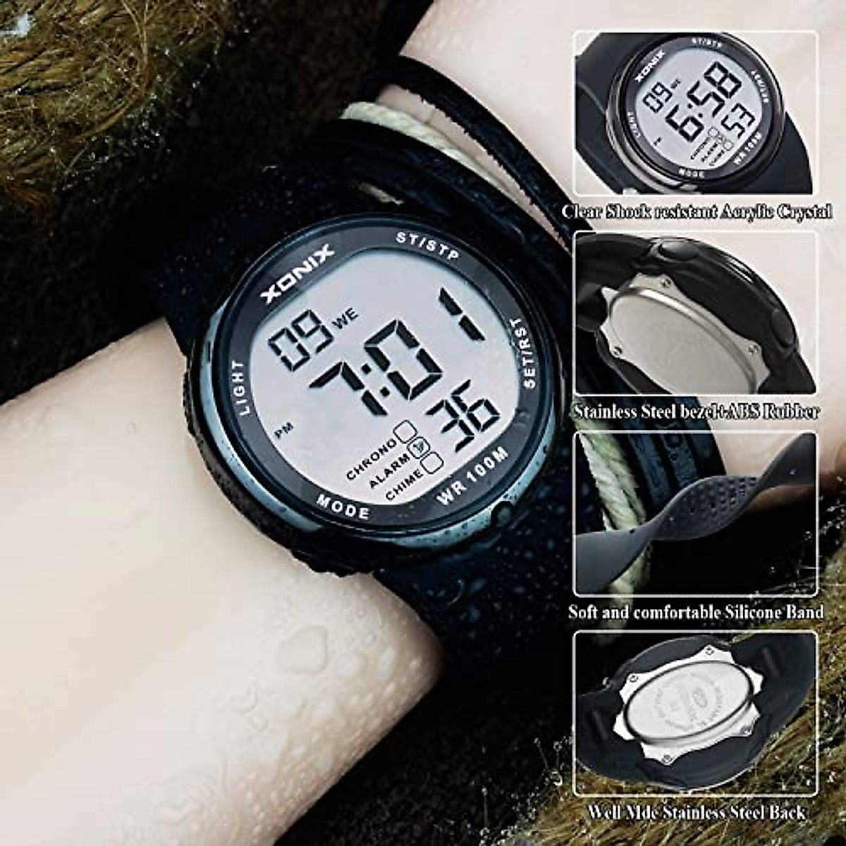 TOMORO Men's Unisex 100M Waterproof Large Digits Digital Casual Women Big Boys Outdoor Stopwatch Countdown Chronograph Luminous Sport Dive Watch (Push-Button Underwater)