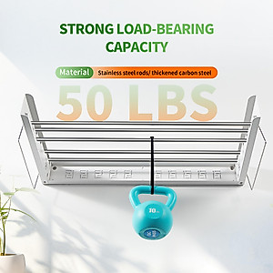 Heshecein Clothes Drying Rack for Laundry,Wall Mounted Collapsible Laundry Drying Rack,5 Stainless Steel Rods,Folding Indoor/Outdoor Drying Rack Clothing,Towel Drying Rack,White,31.5" Wide