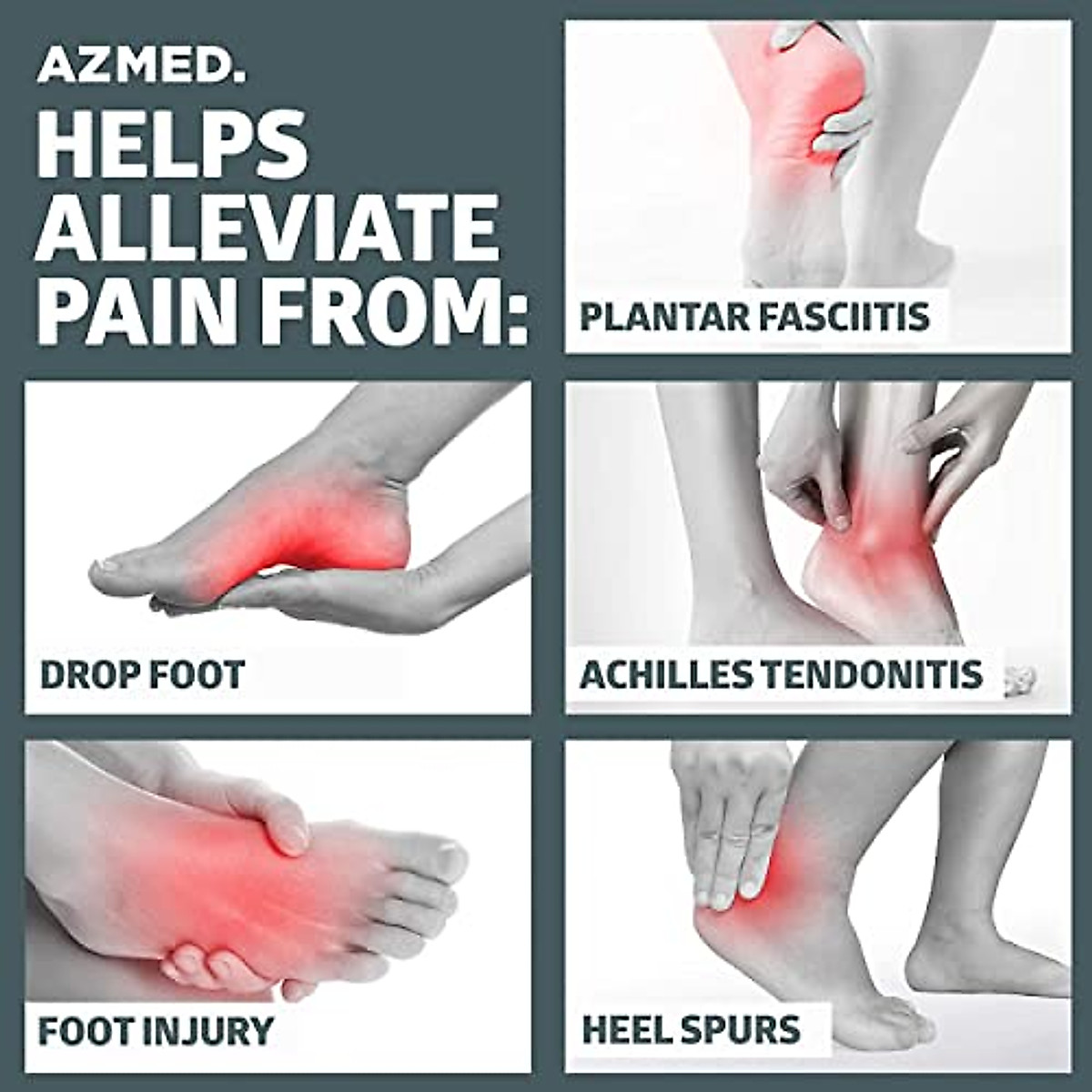 AZMED Plantar Fasciitis Night Splint for Men, Women | Compression Foot Sleeve for Heel, Ankle & Achilles Tendonitis | Adjustable Arch Support Foot Brace for Pain Relief | Light, Breathable