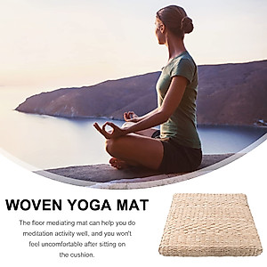 VOSAREA Home Pillow Knitted Straw Flat Cushion Natural Straw Sqaure Pouf Tatami Cushion Hand- Woven Floor Cushion Meditation Soft Yoga Mat for Dining Living Room Balcony Garden Part 40cm