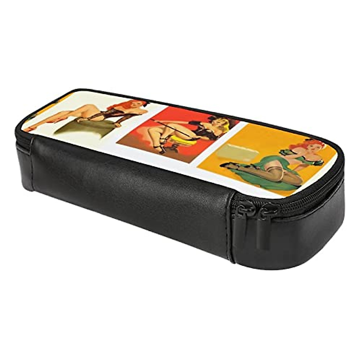 Pinup Girls Pencil Case PU Leather Pencil Pen Bag Large Capacity Pen Box Pencil Pouch Makeup Bag with Zip