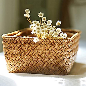 QuyWin Portable Storage Supplies Home Dedicated Storage Handmade Straw Dried Flower Fruit Pot Basket Rattan Box Candy Earphone Organizer for Home Coffee Big