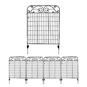 MTB Black Coated Steel Decorative Garden Fence Panel 8 Leaves, 44 x 36-inch (Pkg of 4, Linear Length 12 feet) Metal Border Folding Fence